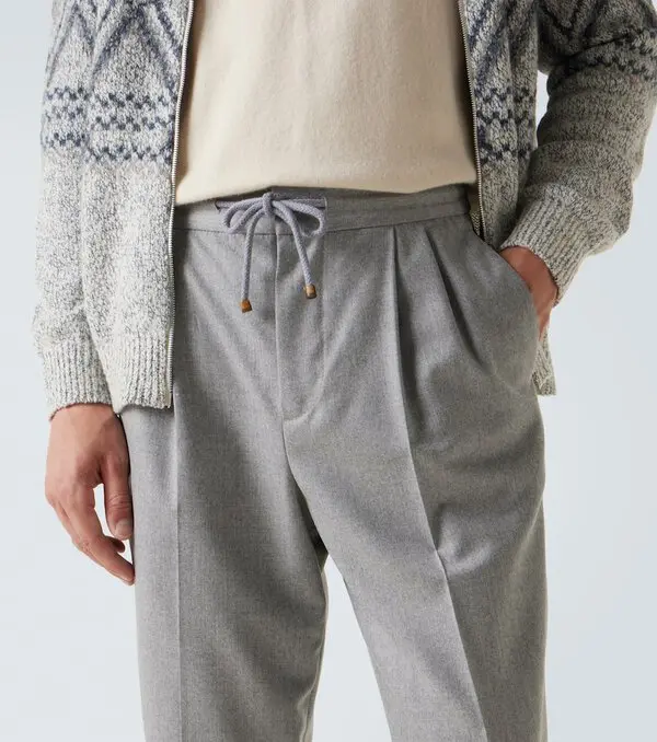 Brunello Cucinelli Virgin Wool Flannel Straight Leg Pants - Grey
