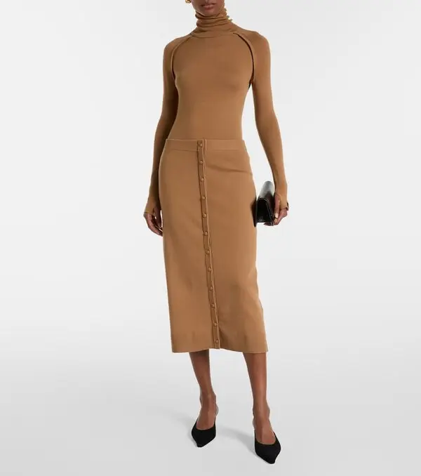 Victoria Beckham Wool-blend Midi Skirt - Beige