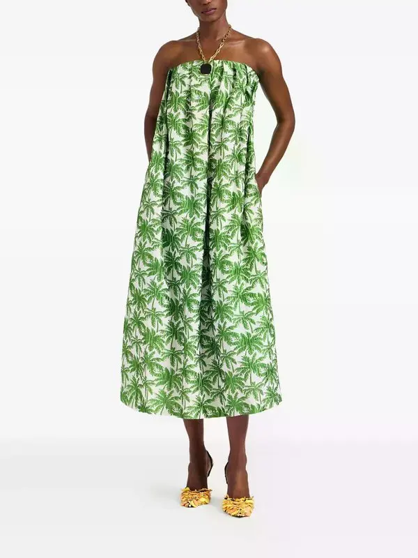 La DoubleJ Filter Palm-print Strapless Midi Dress