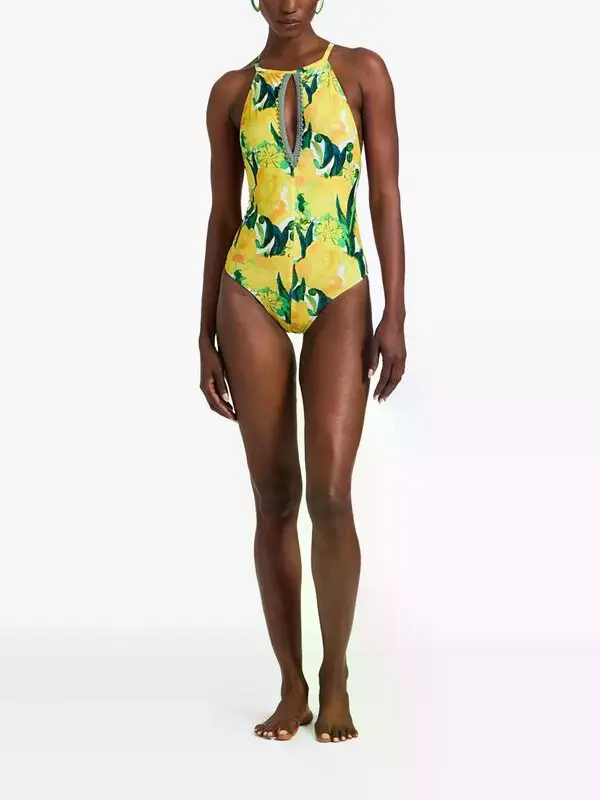 La DoubleJ Floral-print Halter One-piece Swimsuit