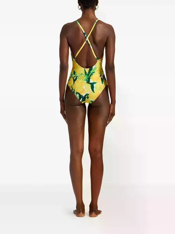La DoubleJ Floral-print Halter One-piece Swimsuit