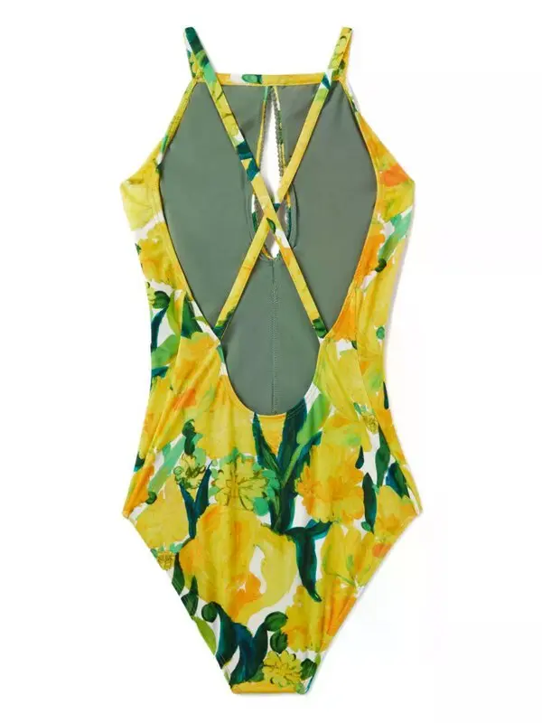 La DoubleJ Floral-print Halter One-piece Swimsuit