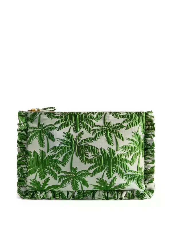La DoubleJ Palm-print Ruffled Clutch - Green