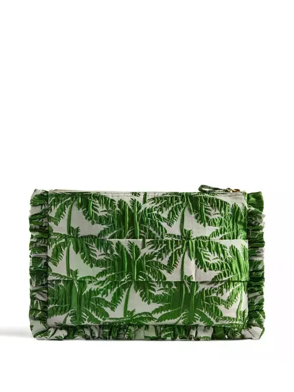 La DoubleJ Palm-print Ruffled Clutch - Green