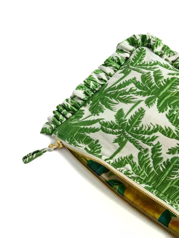 La DoubleJ Palm-print Ruffled Clutch - Green