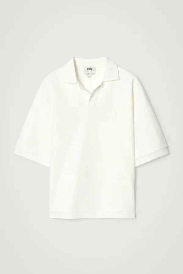 Cos Open Collar Mercerized Jersey Polo Shirt - White