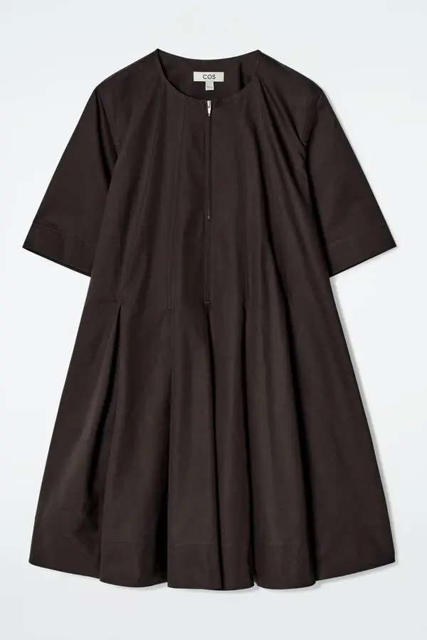 Cos Pleated Zip Up Cotton Mini Dress