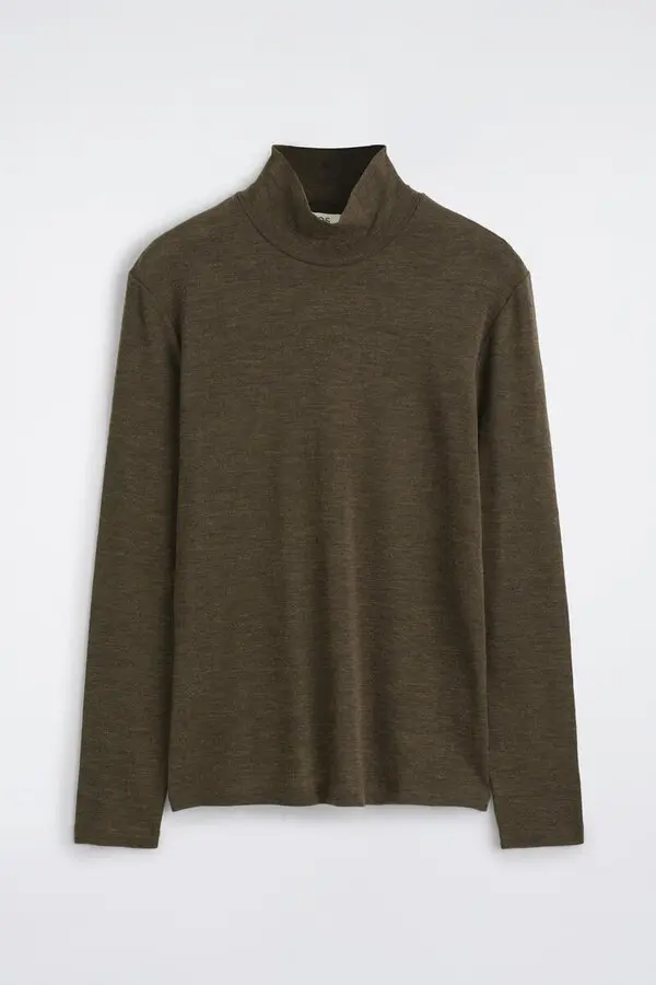 Cos Slim Wool-jersey Roll Neck Top - Brown