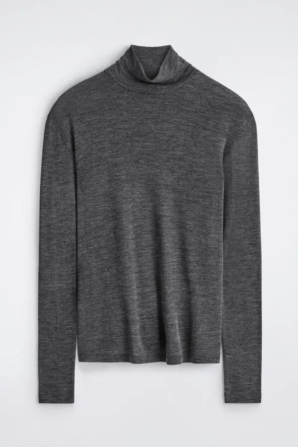 Cos Slim Wool-jersey Roll Neck Top - Dark Grey
