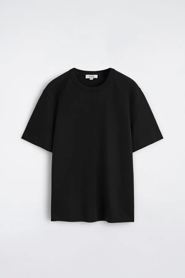 Cos Interlock Cotton Crew-neck T-shirt - Black