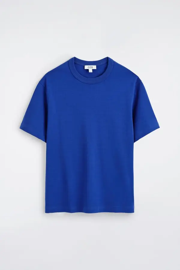 Cos Interlock Cotton Crew-neck T-shirt - Bright Blue