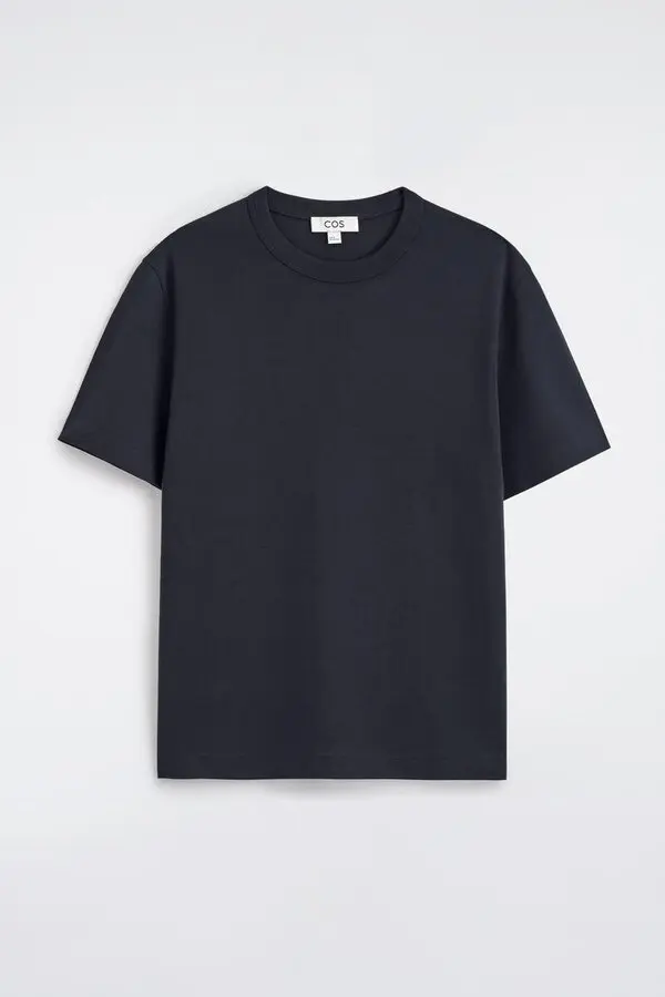 Cos Interlock Cotton Crew-neck T-shirt - Navy