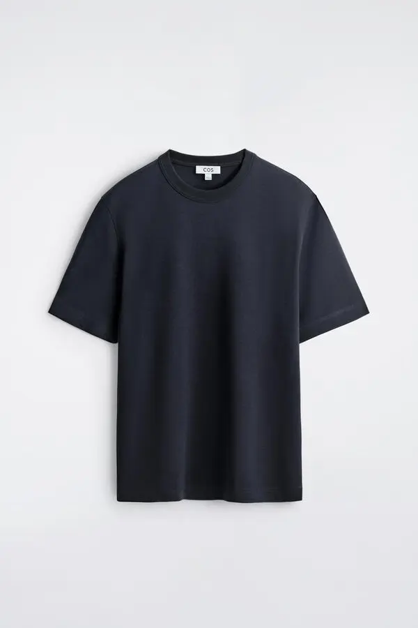 Cos Interlock Cotton Crew-neck T-shirt - Navy