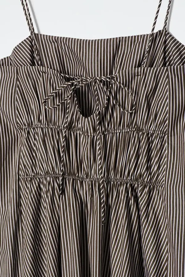 Cos Striped Gathered Waist Midi Dress With Open Back