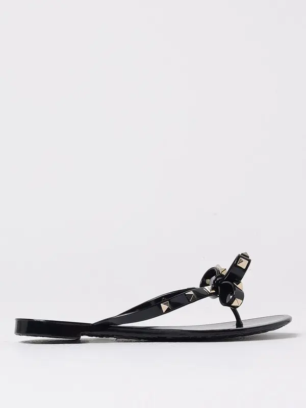 Valentino Garavani Heeled Thong Sandals With Embellishments - Black