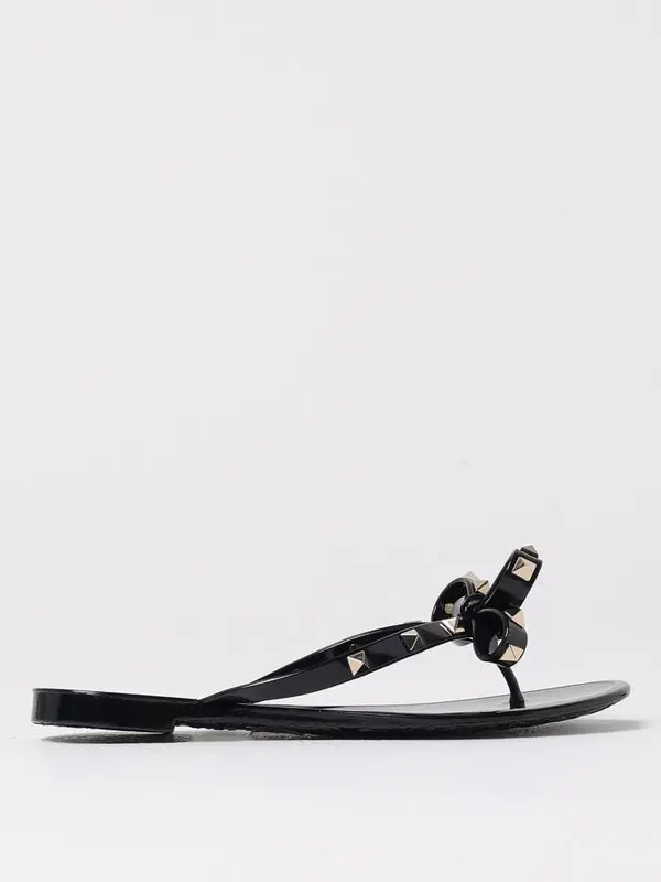 Valentino Garavani Heeled Thong Sandals With Embellishments - Black