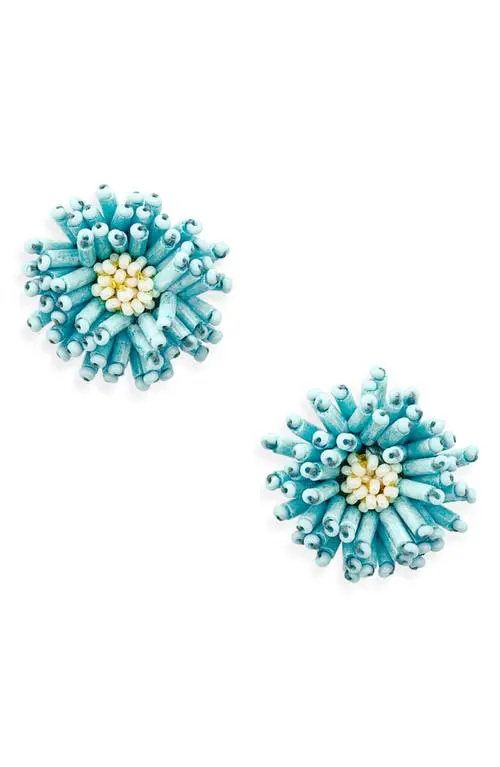 Oscar De La Renta Beaded Pompom Flower Earrings - Blue