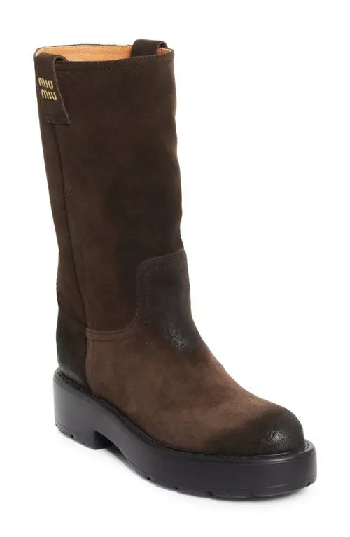 Miu Miu Suede Work Boots - Moro