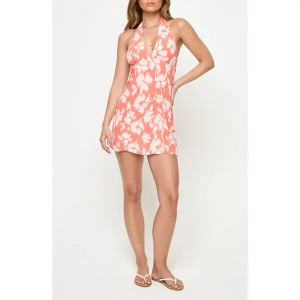 L*Space Seabreeze Floral Cover-up Halter Minidress - Vine Vingette