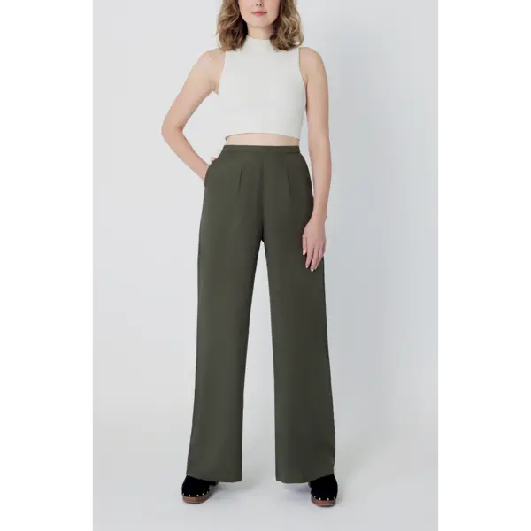 AAM THE LABEL Tall Wide Leg Pant For Full Hips - Olive