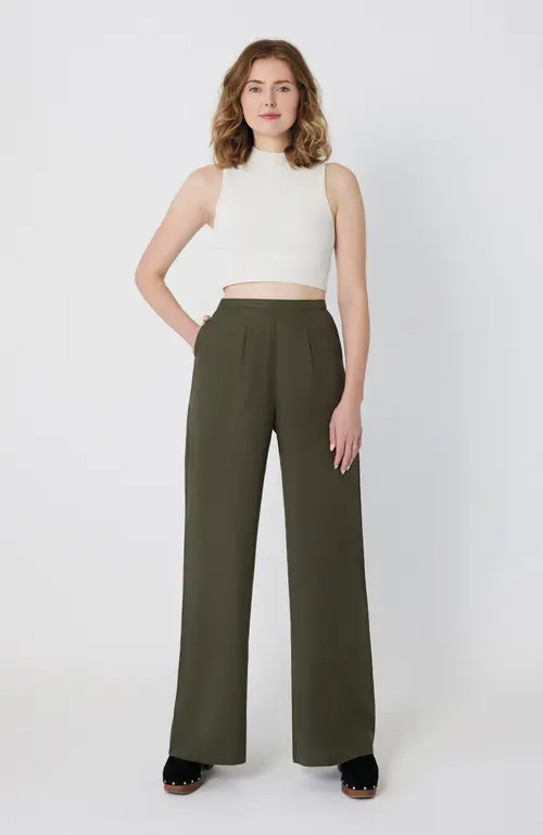 AAM THE LABEL Tall Wide Leg Pant For Full Hips - Olive