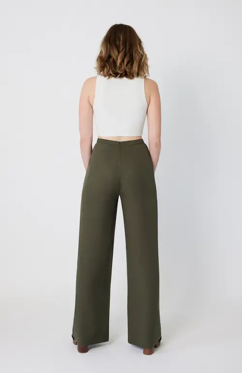 AAM THE LABEL Tall Wide Leg Pant For Full Hips - Olive