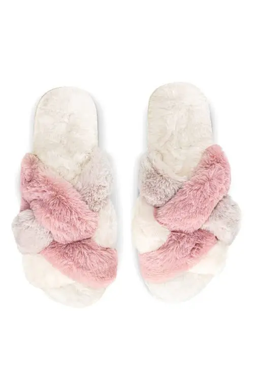 MEMOI Weave Faux Fur Scuff Slipper - Ivory