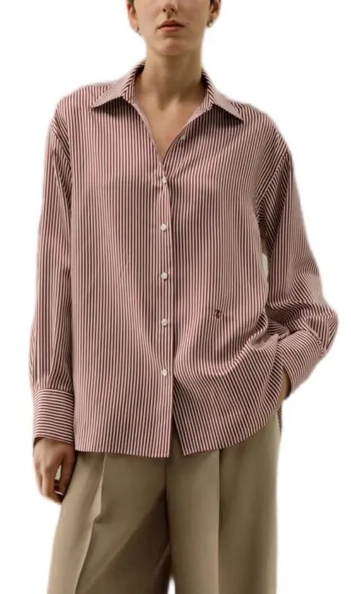 Lilysilk Striped Silk Twill Oversized Shirt