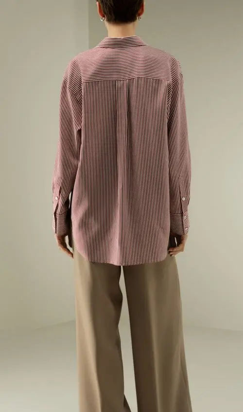 Lilysilk Striped Silk Twill Oversized Shirt