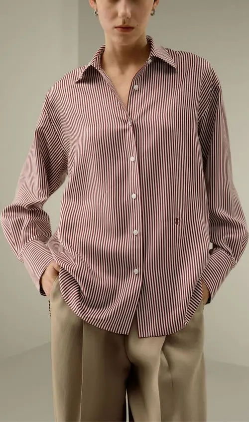 Lilysilk Striped Silk Twill Oversized Shirt