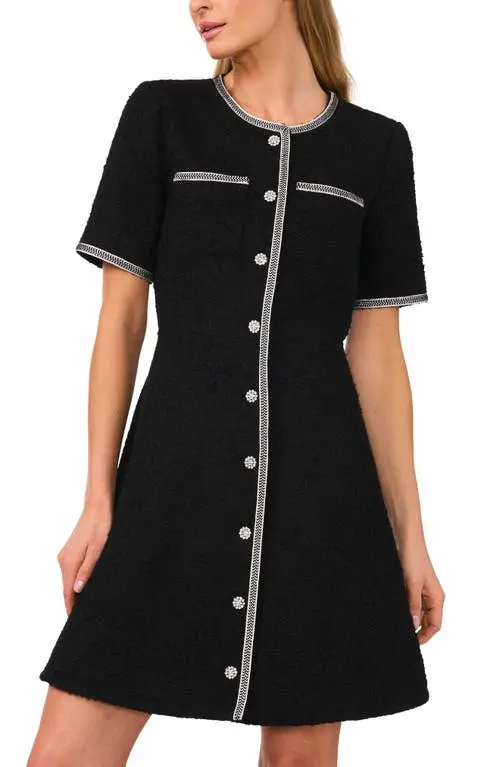 CECE DUPRAZ Button Front Tweed A-line Dress