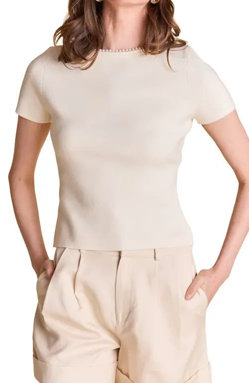 Endless Rose Faux Pearl Trim Ribbed T-shirt