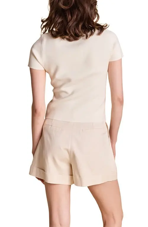 Endless Rose Faux Pearl Trim Ribbed T-shirt