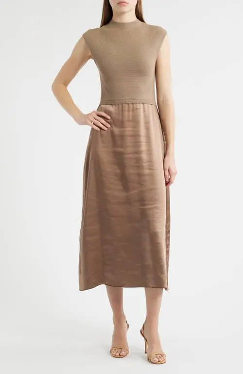 BOSS Ferdolini Mixed Media Midi Dress - Open Brn