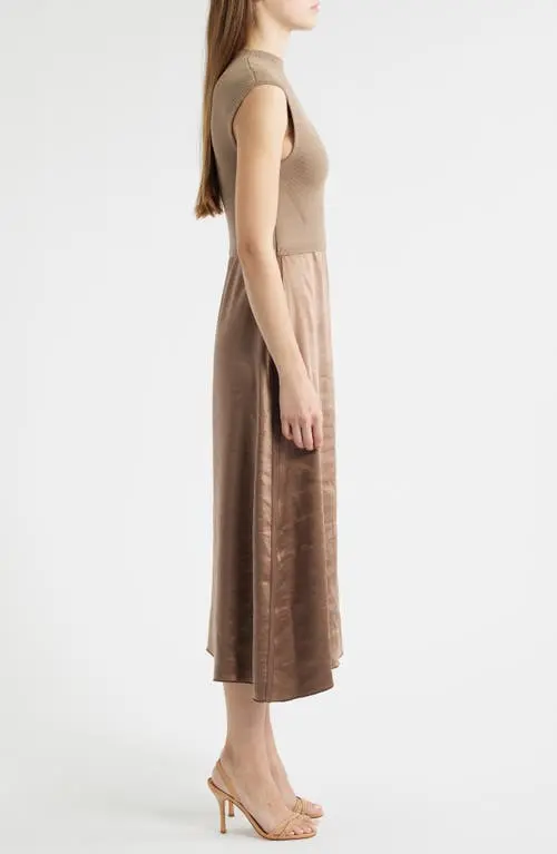 BOSS Ferdolini Mixed Media Midi Dress - Open Brn