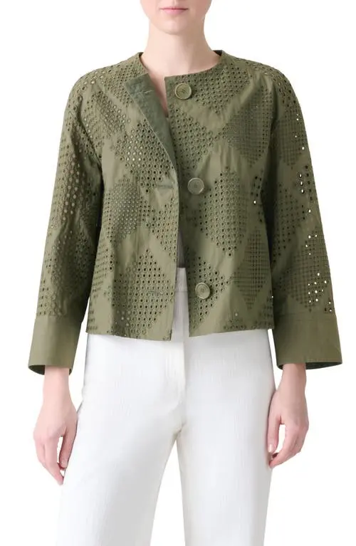 Akris Diamond Cotton Eyelet Crop Jacket