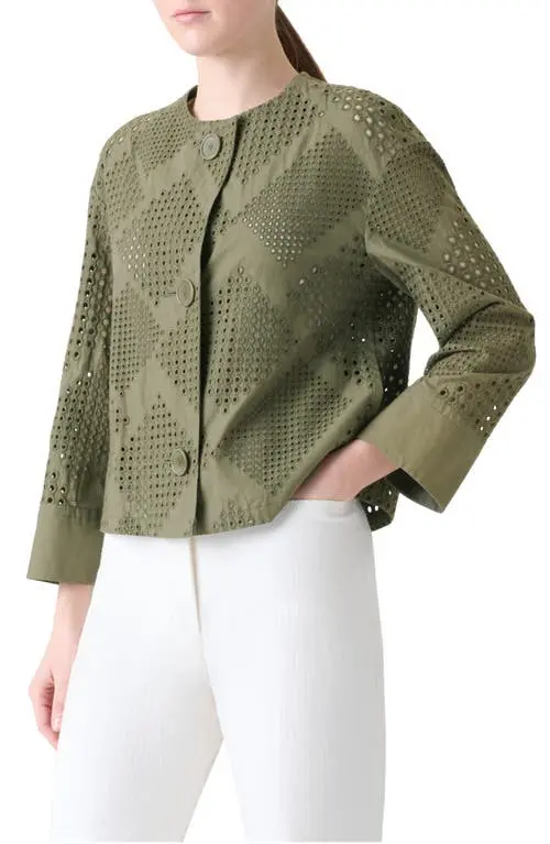 Akris Diamond Cotton Eyelet Crop Jacket