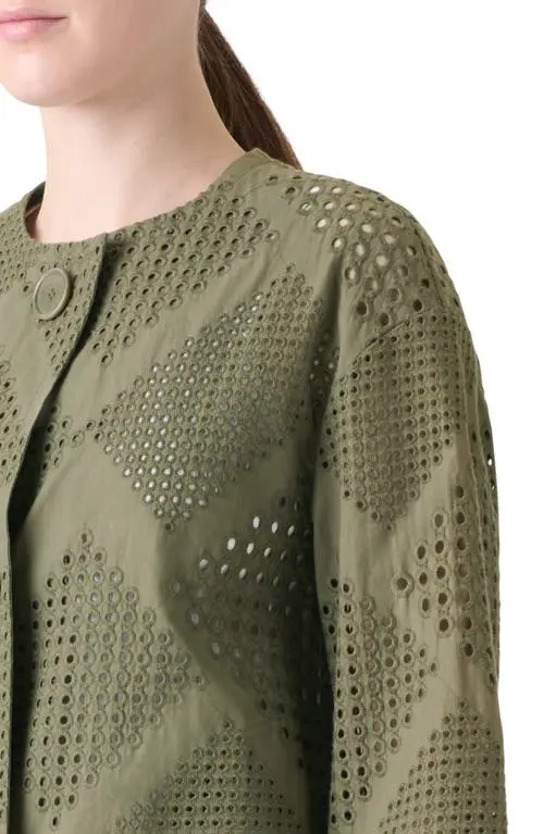Akris Diamond Cotton Eyelet Crop Jacket