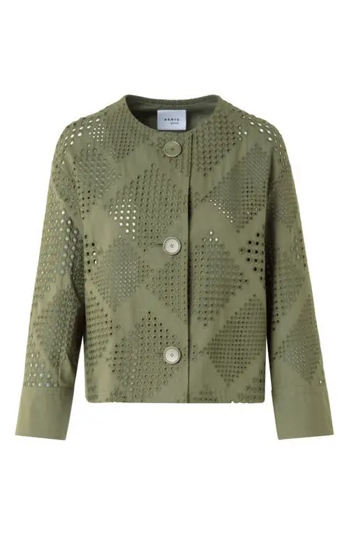 Akris Diamond Cotton Eyelet Crop Jacket
