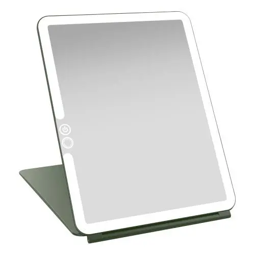 LUNA LONDON Eclipse Travel Mirror | Led Lighted Rechargeable Vanity Makeup Mirror - Forest Green