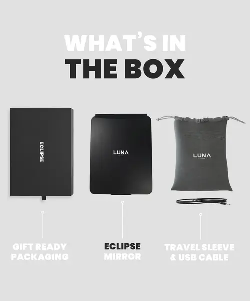 LUNA LONDON Eclipse Travel Mirror | Led Lighted Rechargeable Vanity Makeup Mirror - Matte Black