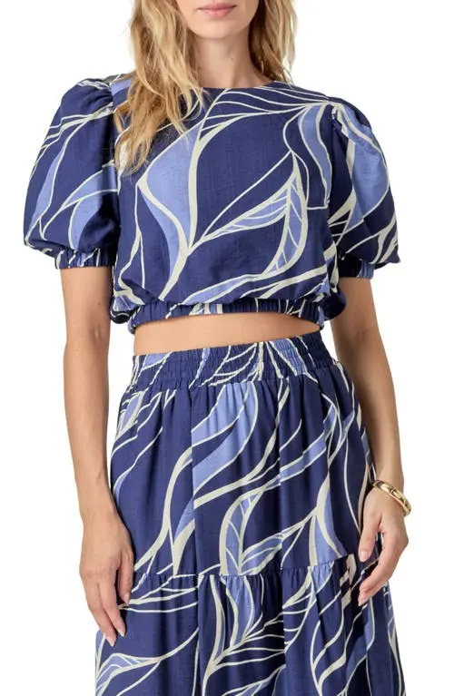 English Factory Printed Puff Sleeve Crop Top