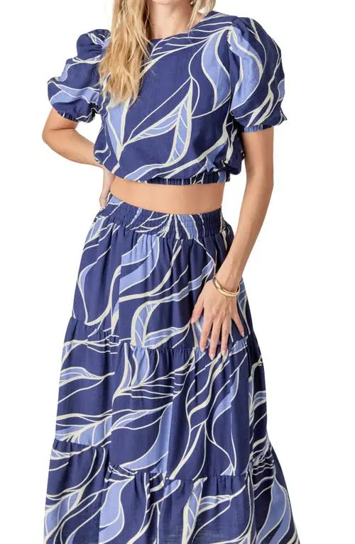 English Factory Printed Puff Sleeve Crop Top