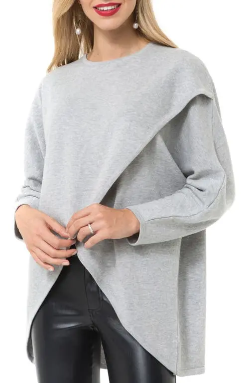 ACCOUCHEE Crossover Long Sleeve Maternity/nursing Knit Top - Gray