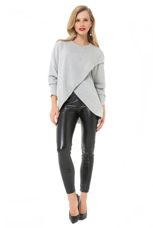 ACCOUCHEE Crossover Long Sleeve Maternity/nursing Knit Top - Grey