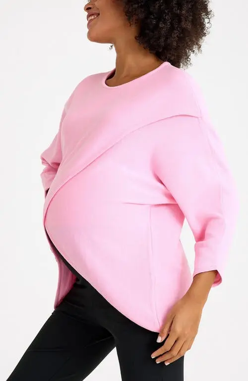 ACCOUCHEE Crossover Long Sleeve Maternity/nursing Knit Top - Light Pink