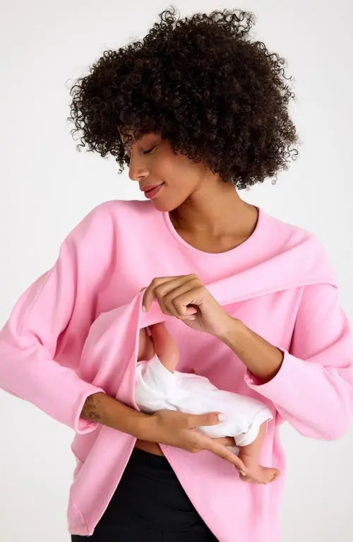 ACCOUCHEE Crossover Long Sleeve Maternity/nursing Knit Top - Light Pink