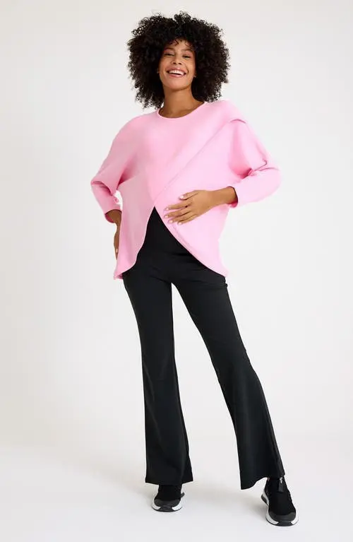 ACCOUCHEE Crossover Long Sleeve Maternity/nursing Knit Top - Light Pink