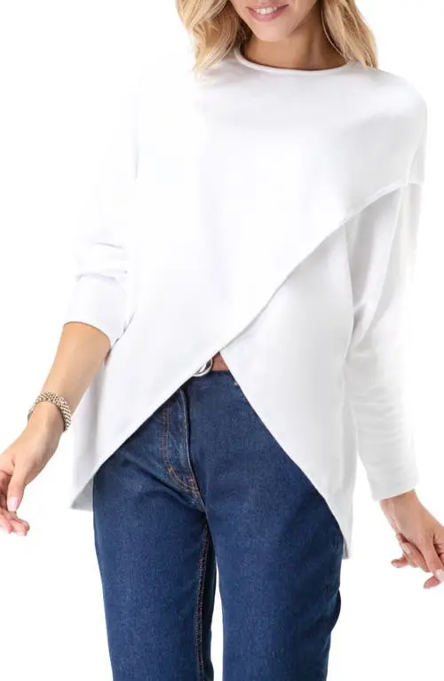 ACCOUCHEE Crossover Long Sleeve Maternity/nursing Knit Top - White