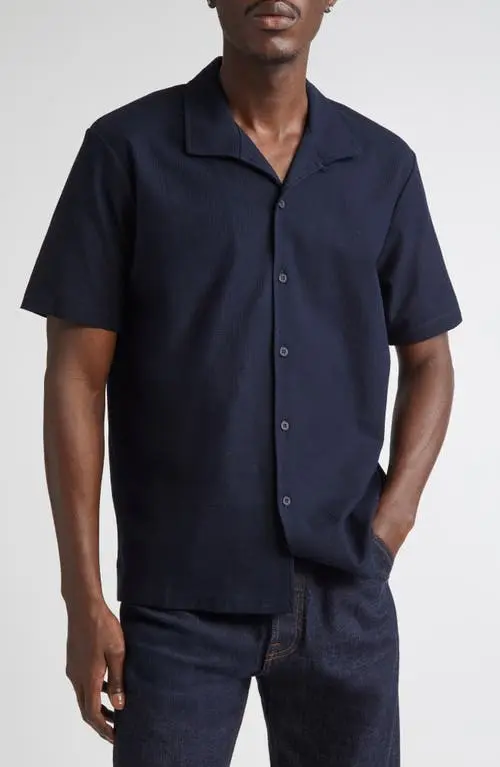 Sunspel Short Sleeve Textured Jersey Button-up Shirt